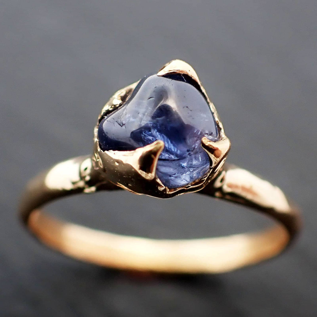 Sapphire tumbled yellow 18k gold Solitaire blue tumbled gemstone ring ...
