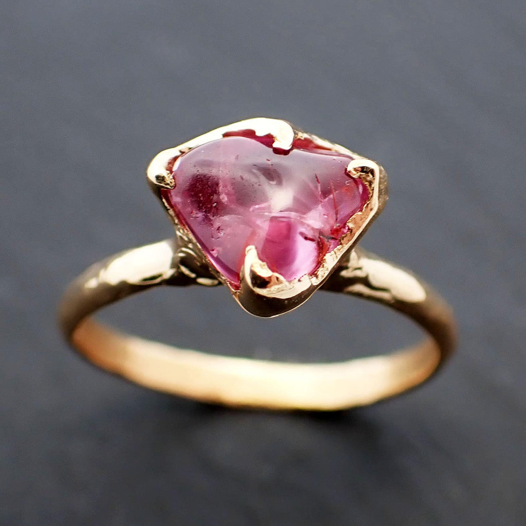 Sapphire tumbled yellow 18k gold Solitaire pink tumbled gemstone ring ...