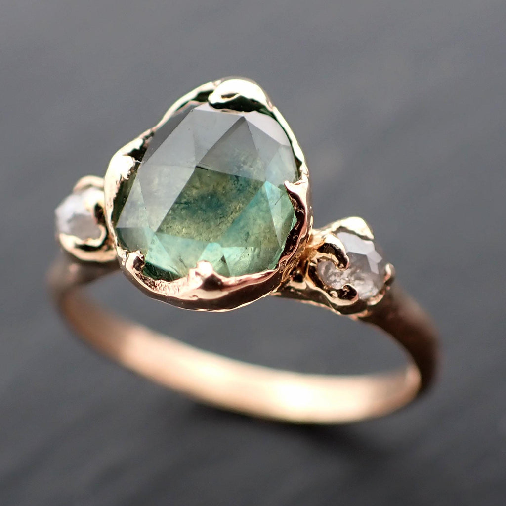 Fancy cut Green Montana Sapphire and diamonds 14k Yellow Gold Engageme ...
