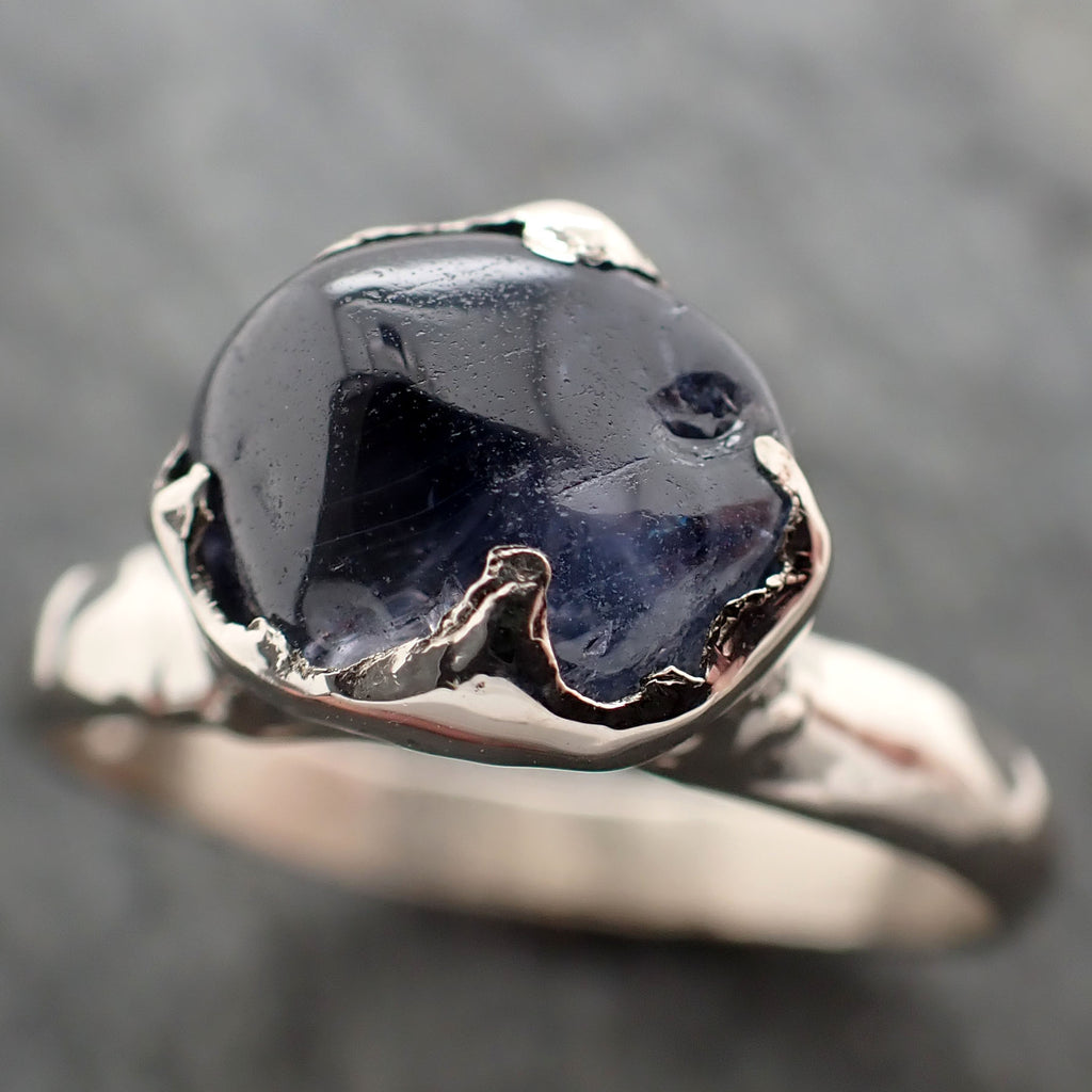 Sapphire Blue tumbled White 14k gold Solitaire gemstone ring 2848 – by ...