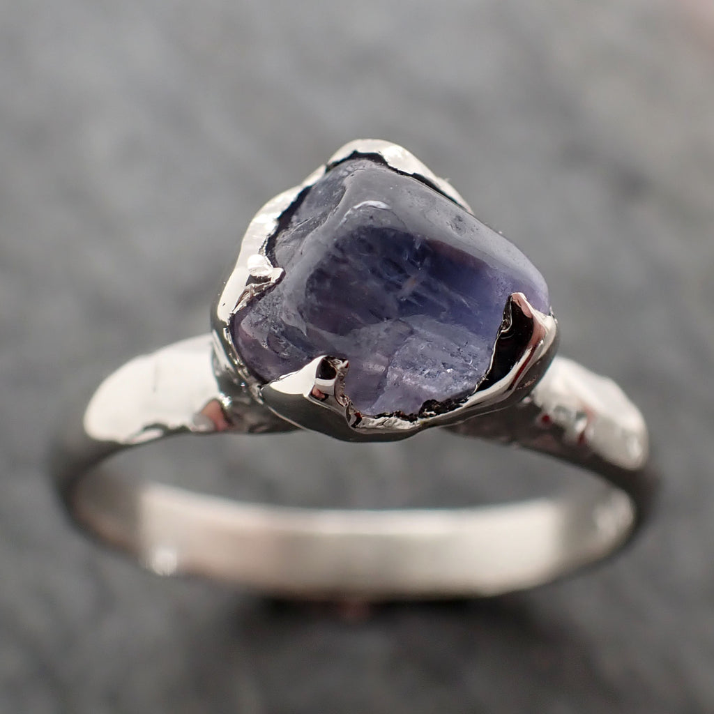 Sapphire Blue tumbled White 14k gold Solitaire gemstone ring 2850 – by ...