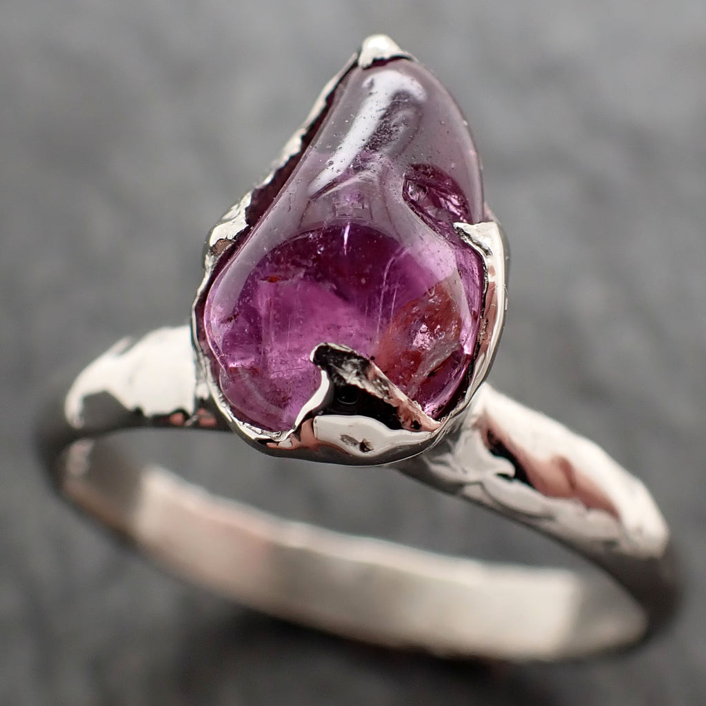 Sapphire tumbled White 14k gold Solitaire gemstone ring 2862 – by Angeline