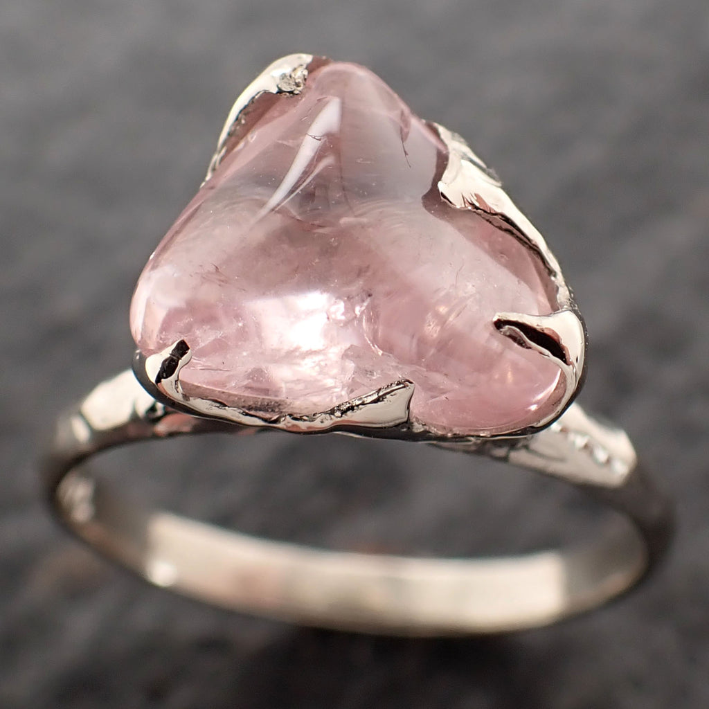 morganite pebble candy polished white 14k gold solitaire gemstone ring ...