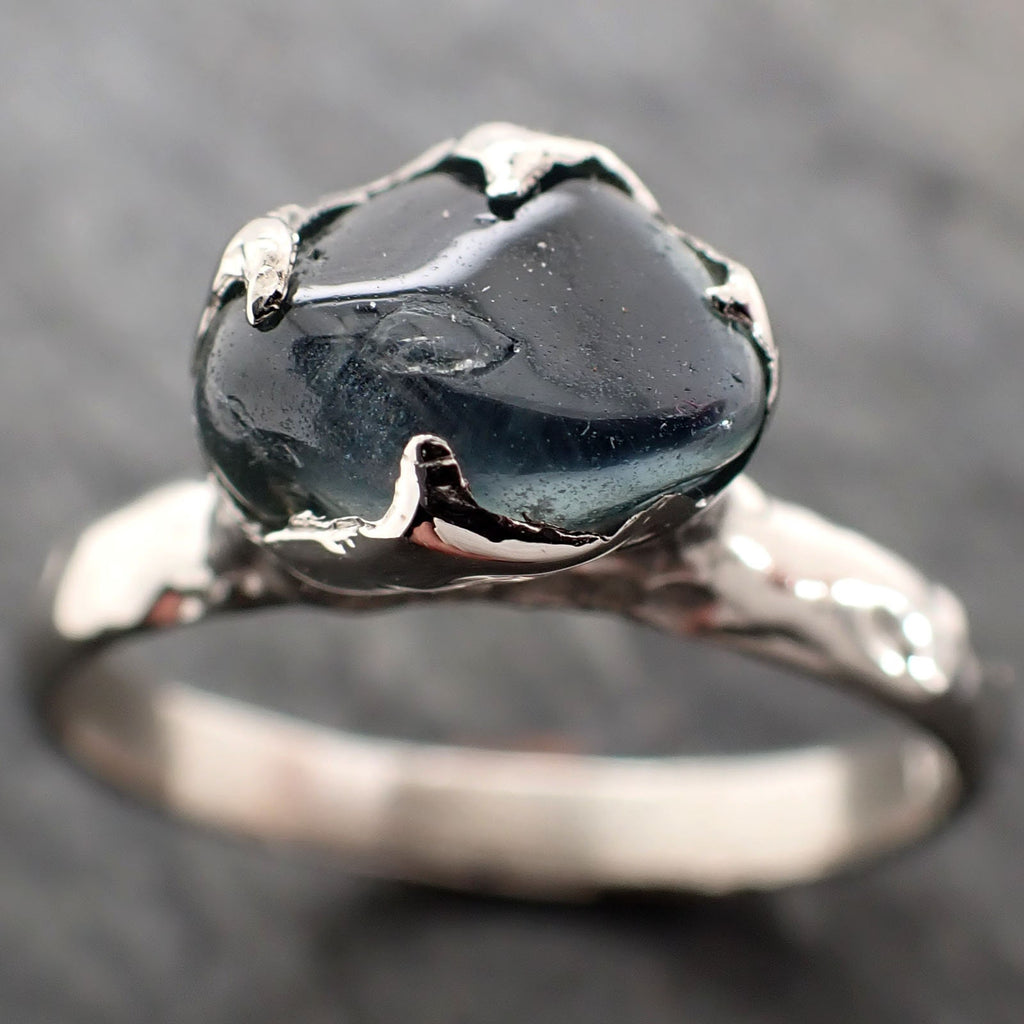 sapphire blue tumbled polished white 14k gold solitaire gemstone ring ...