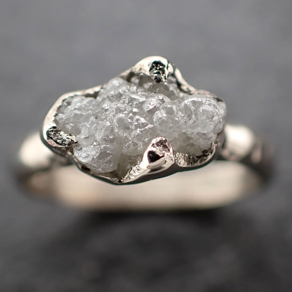 raw white diamond solitaire engagement ring 18k white gold stacking ro ...