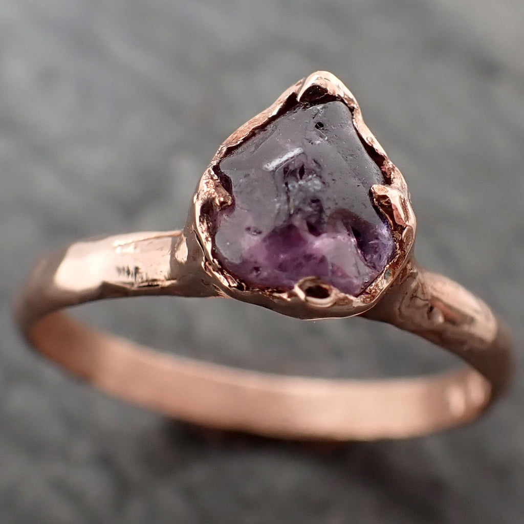 Sapphire tumbled 14k Rose gold Solitaire purple tumbled gemstone ring ...